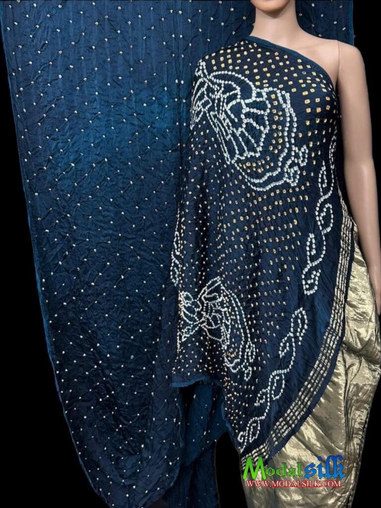 Peacock Modal Silk Bandhani Saree Doll - Modal Silk - Bandhani - Ajrak ...