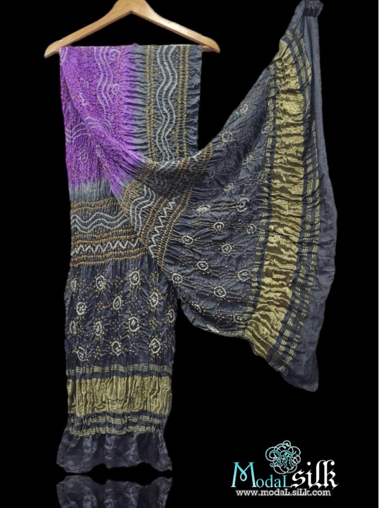 Purple Grey Modal Silk Bandhani Dupatta Chandrakhani - Modal Silk ...