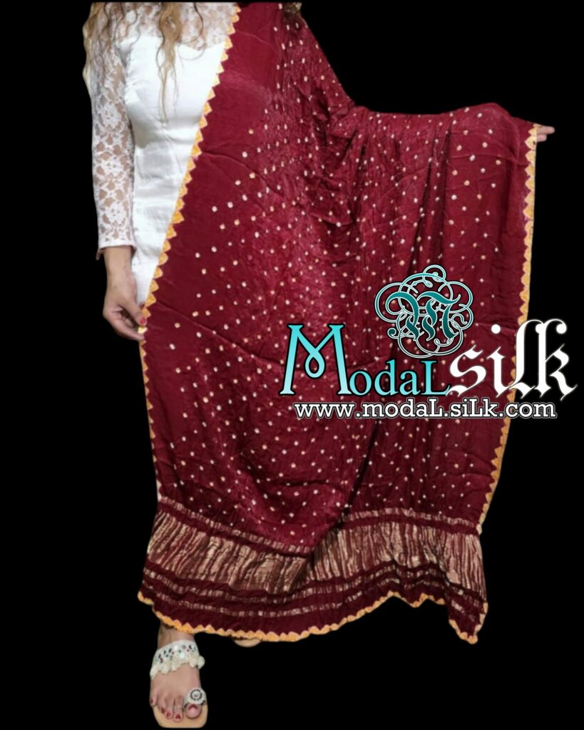 Maroon Designer Bandhani Dupatta Pure ModalSilk - Modal Silk - Bandhani ...